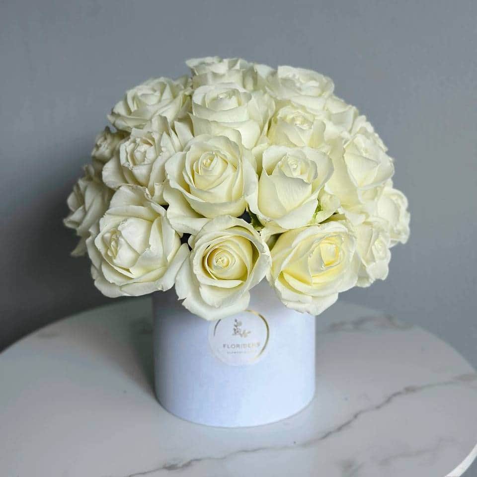 Snowball - White Roses in Elegant Bo